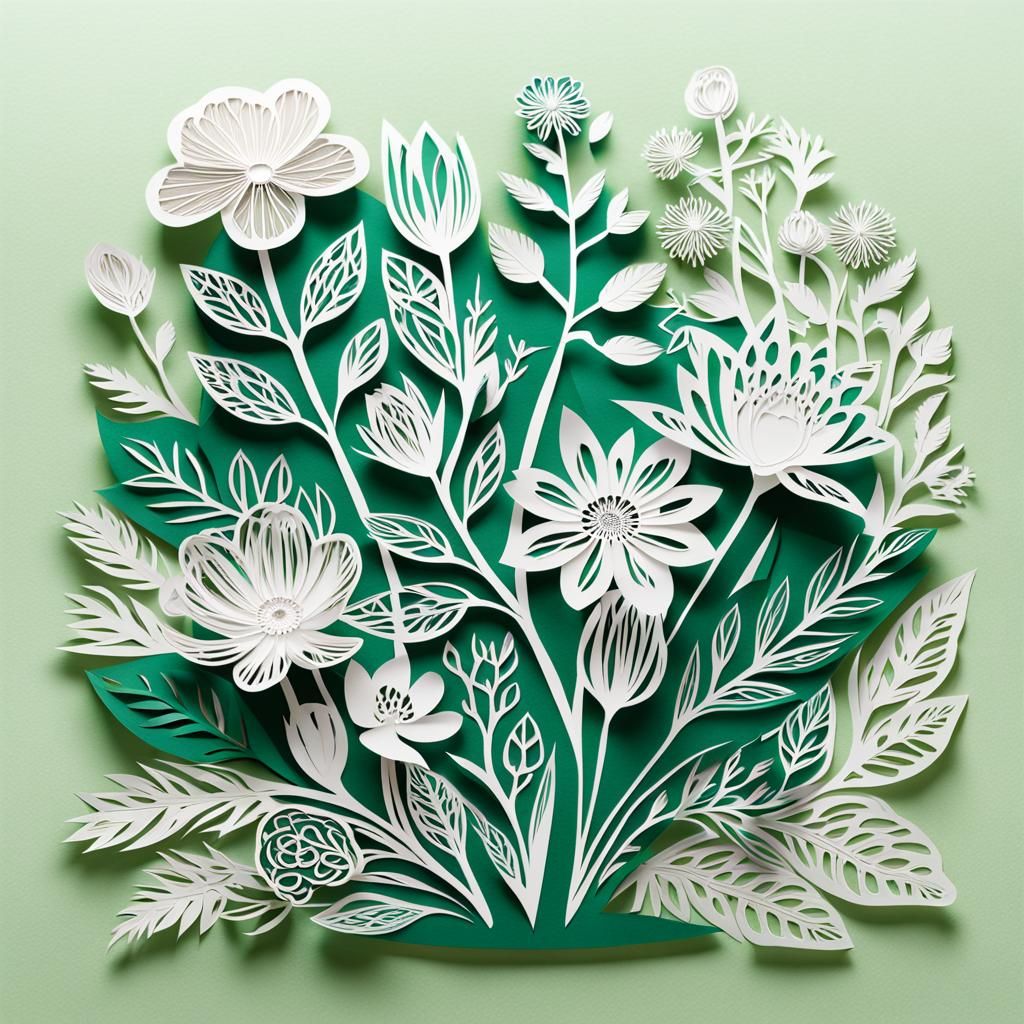 Intricate paper-cut flowers and botanical designs. - AI Generated ...