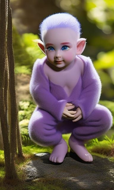 a lovely baby elf with 2 purple ears and one pointy nose - AI Generated ...