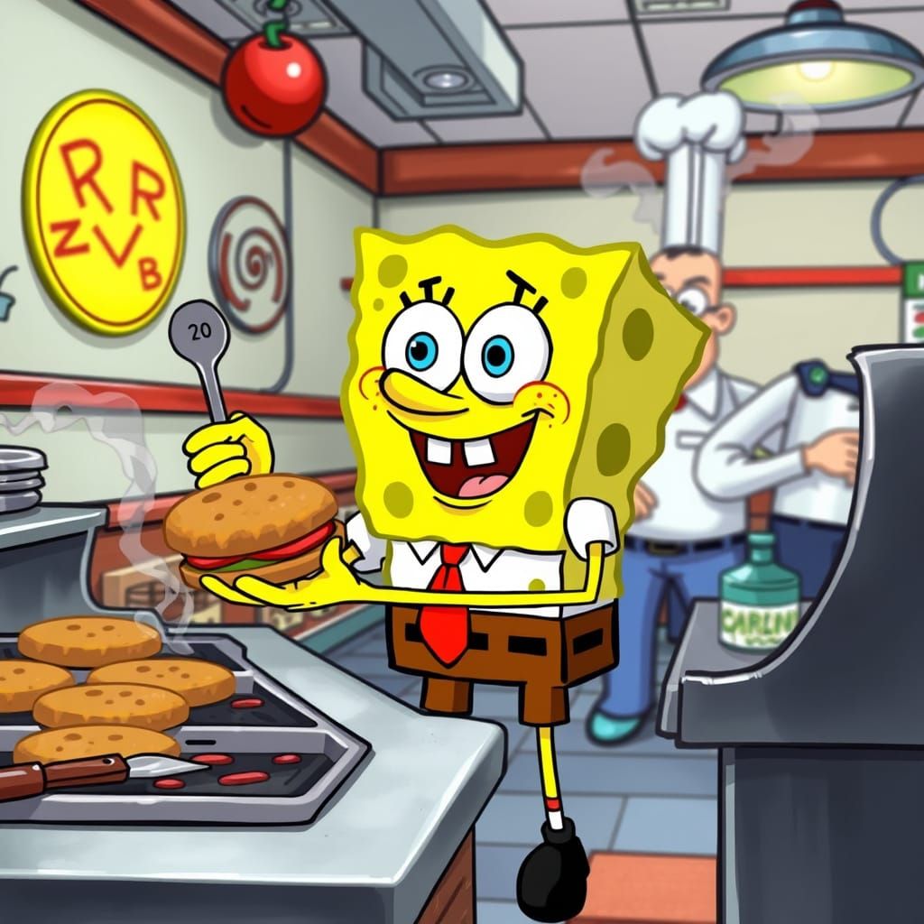 SpongeBob SquarePants in the Krusty Krab Kitchen - AI Art