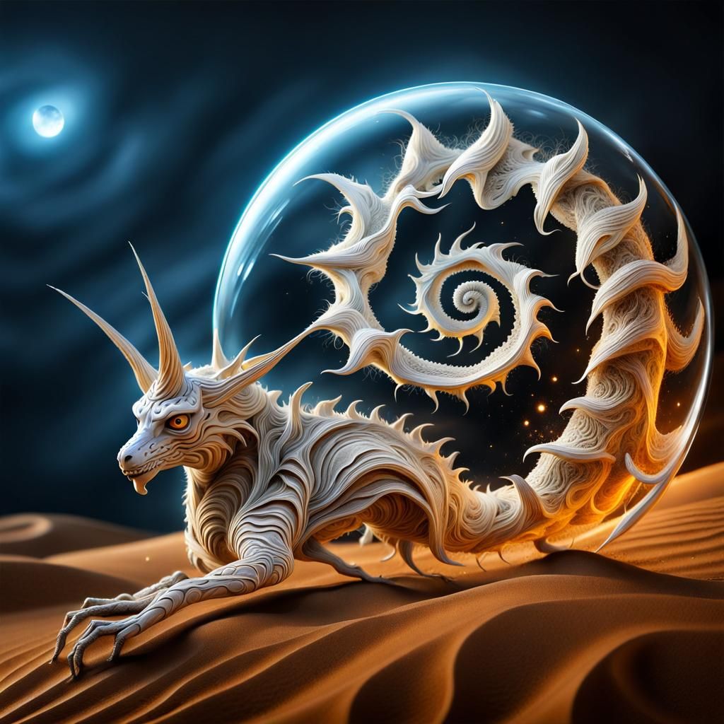 Sand creature dissolving into a swirl of transparent sand, fantasy ...