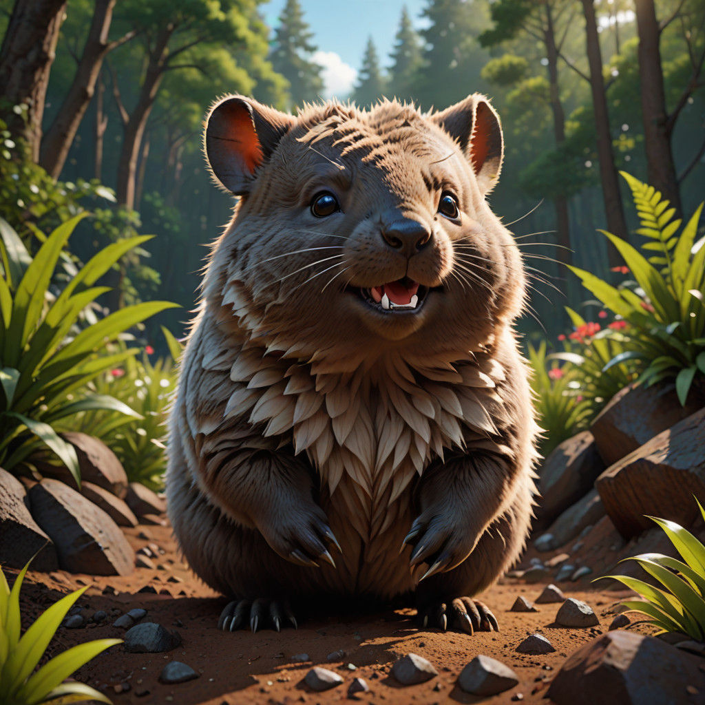 Anime-Style Wombat Pokémon Standing Proudly with C... - AI Art