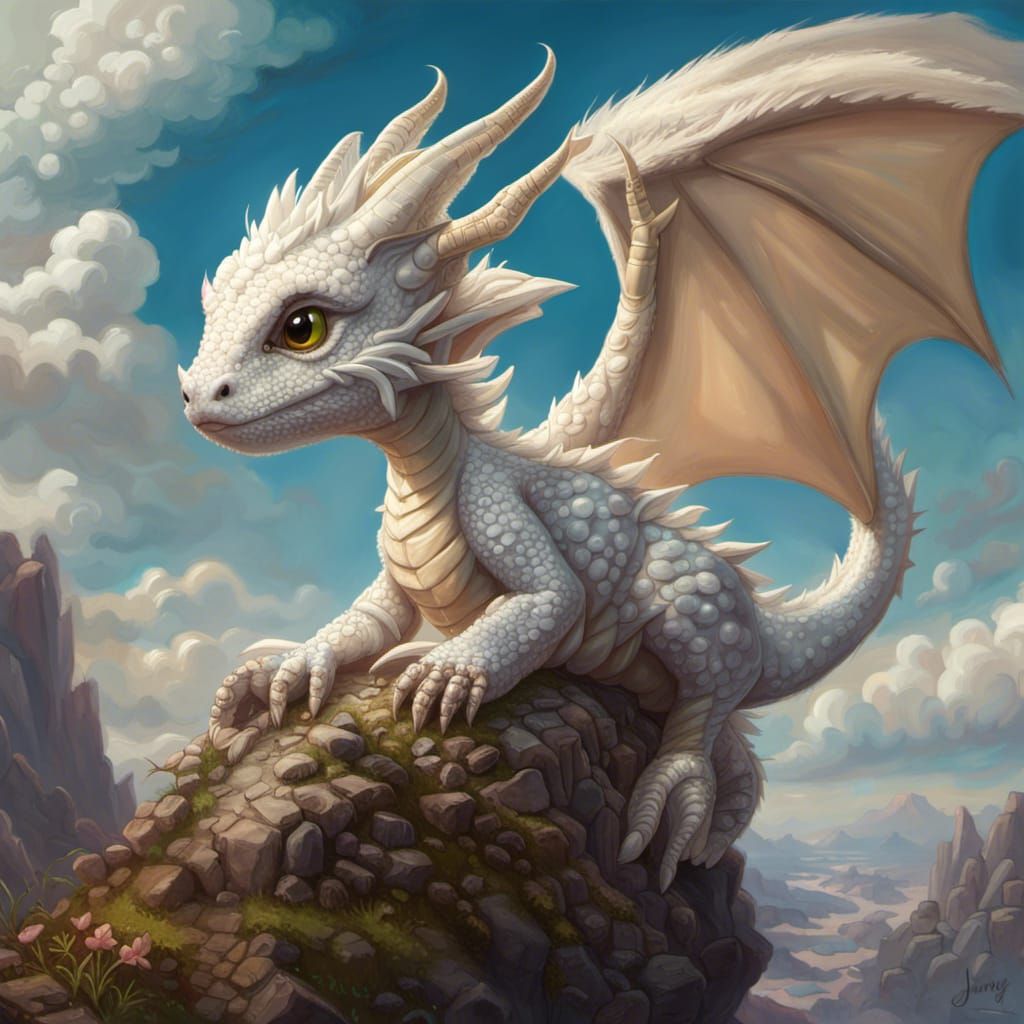 Cute White Baby Furry Dragon Epic cinematic brilliant stunning ...