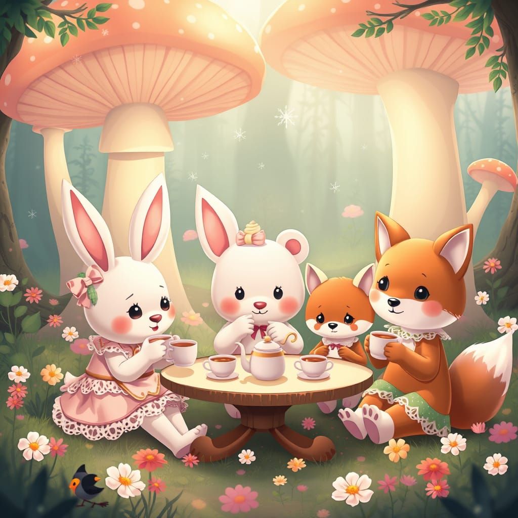adorable cartoon tea party
