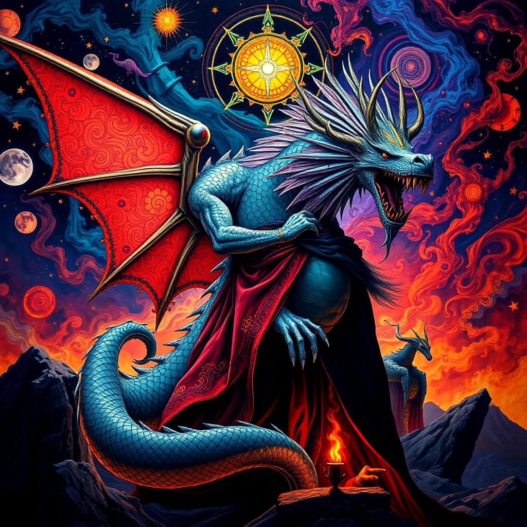 Dragon - Gothic Psychedelic Dragon in Hyperrealistic Spirogr...