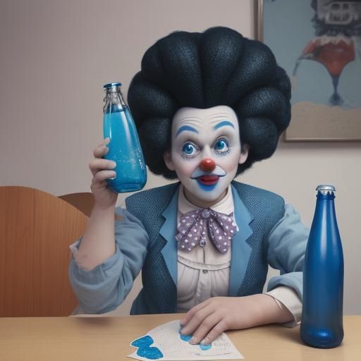Krusty the Clown drinking clea bottle filled with Blue fizzy Cola, De ...