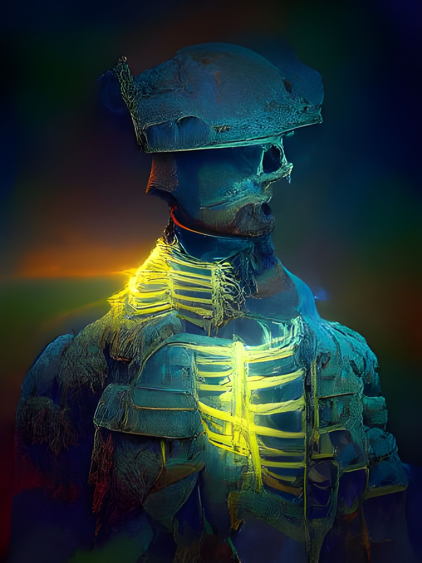 Zdzisław Beksiński's skeleton soldier volumetric lighting flickering ...