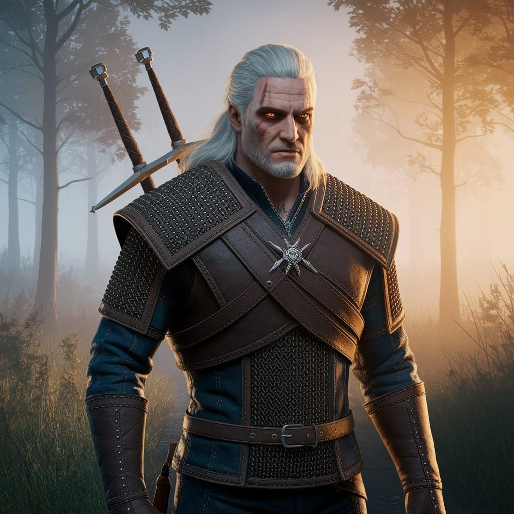 *"A hyper-realistic portrait of Geralt of Rivia (The Witcher) as a ...
