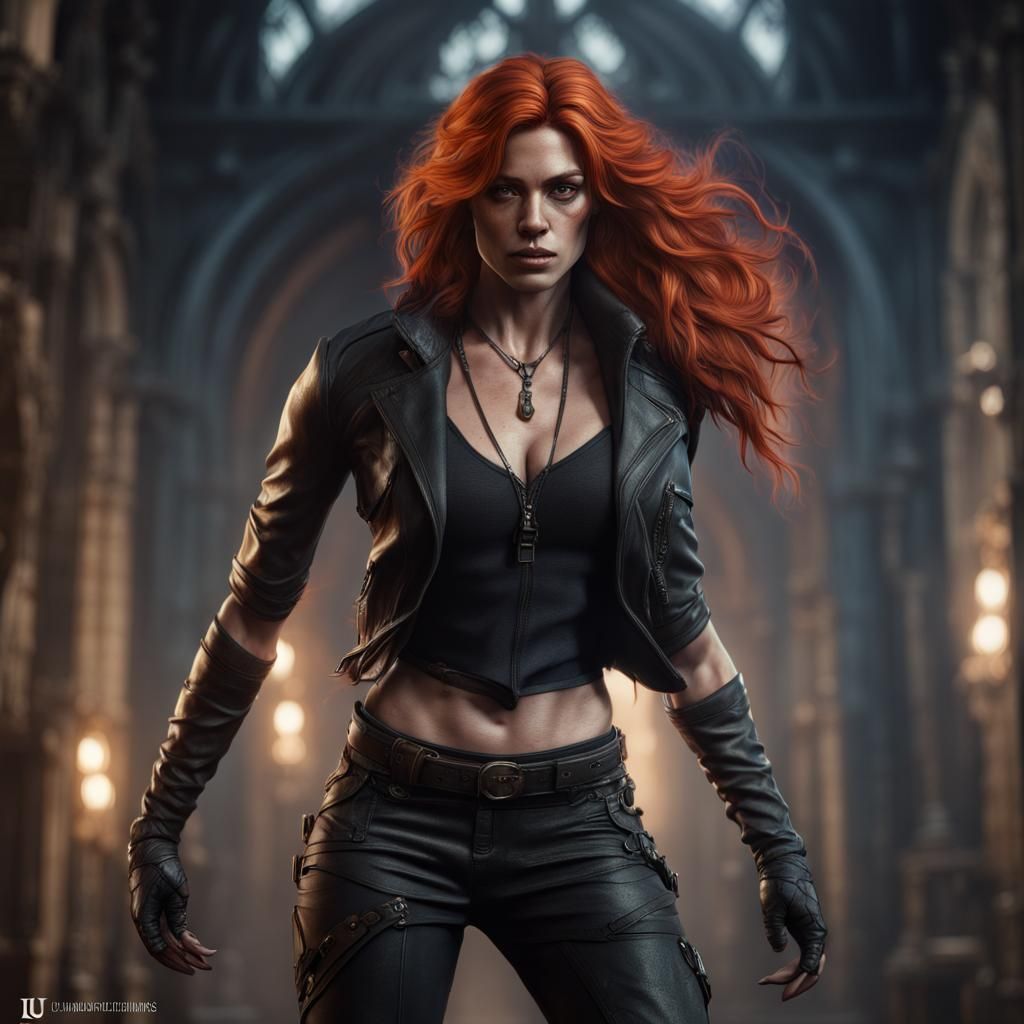 hyperrealistic muscular female as Clary Fray from the shadowhunters ...