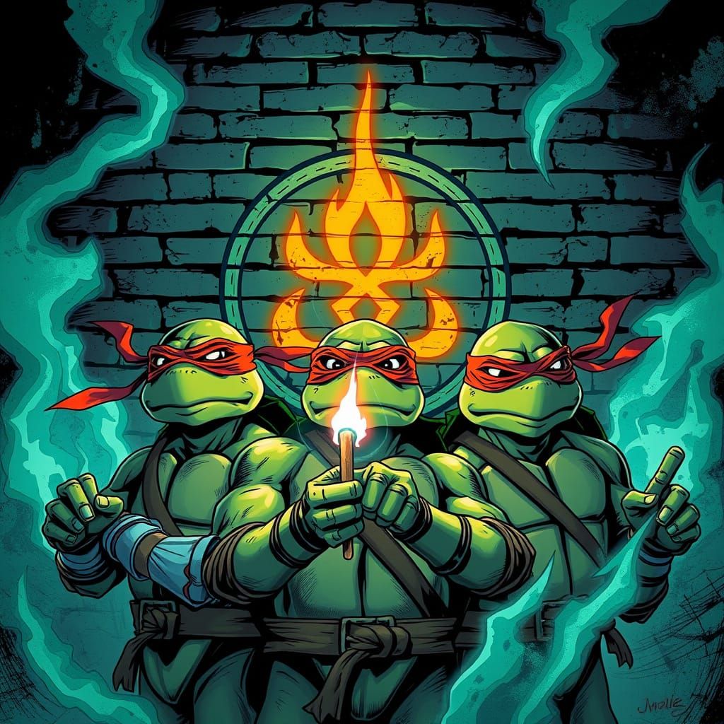 TMNT Surrounded by a Protective Aura in Gritty Com... - AI Art