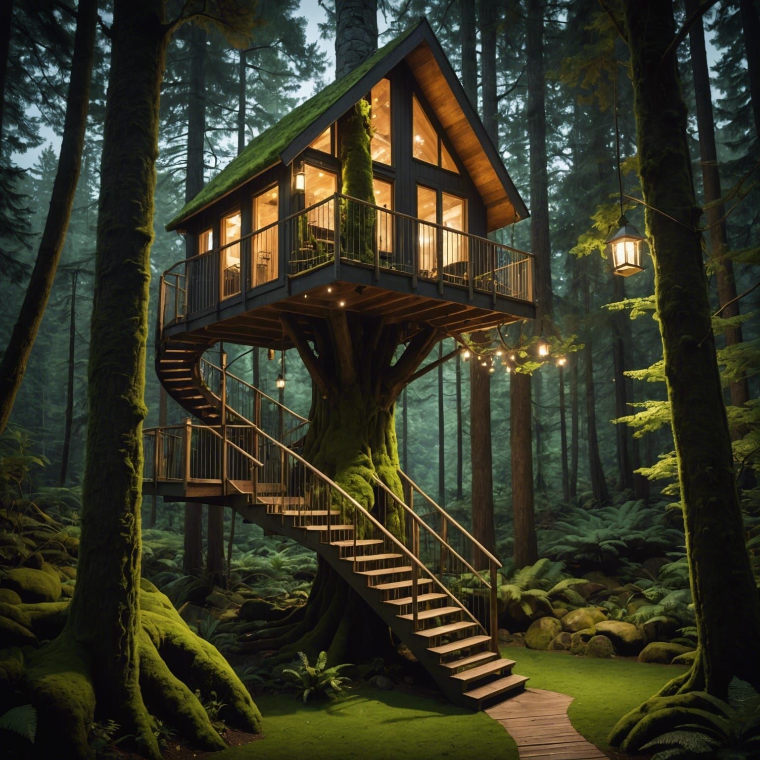 Modern A-frame Treehouse - AI Generated Artwork - NightCafe Creator