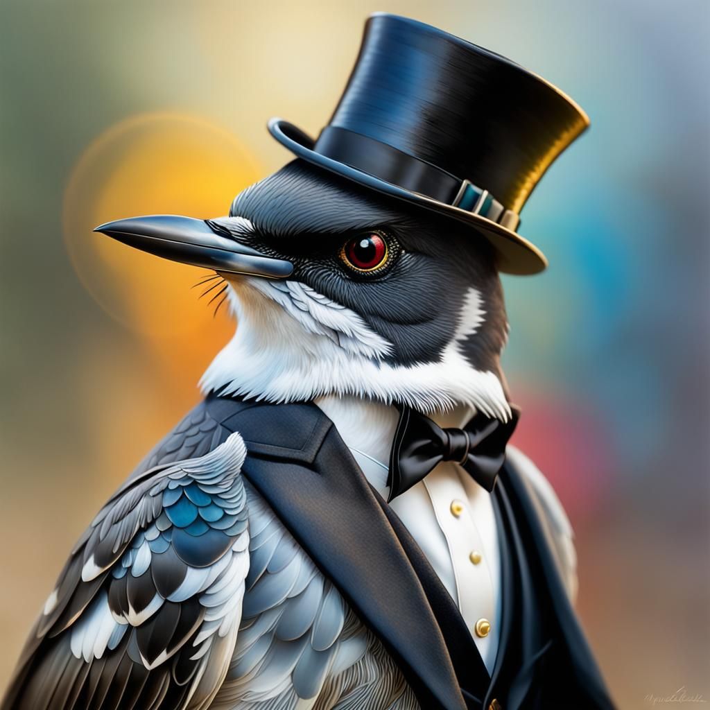 beautiful bird in a tuxedo and tophat! - AI Generated Artwork ...