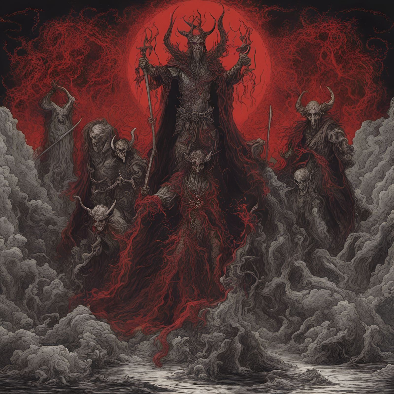 the seven demon princes of hell Mystic red fog,medieval celtic patterns ...