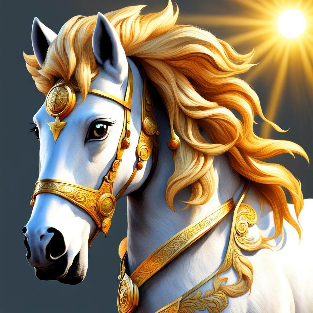 Pony with a Sun symbol on her forehead, and a golden mane"