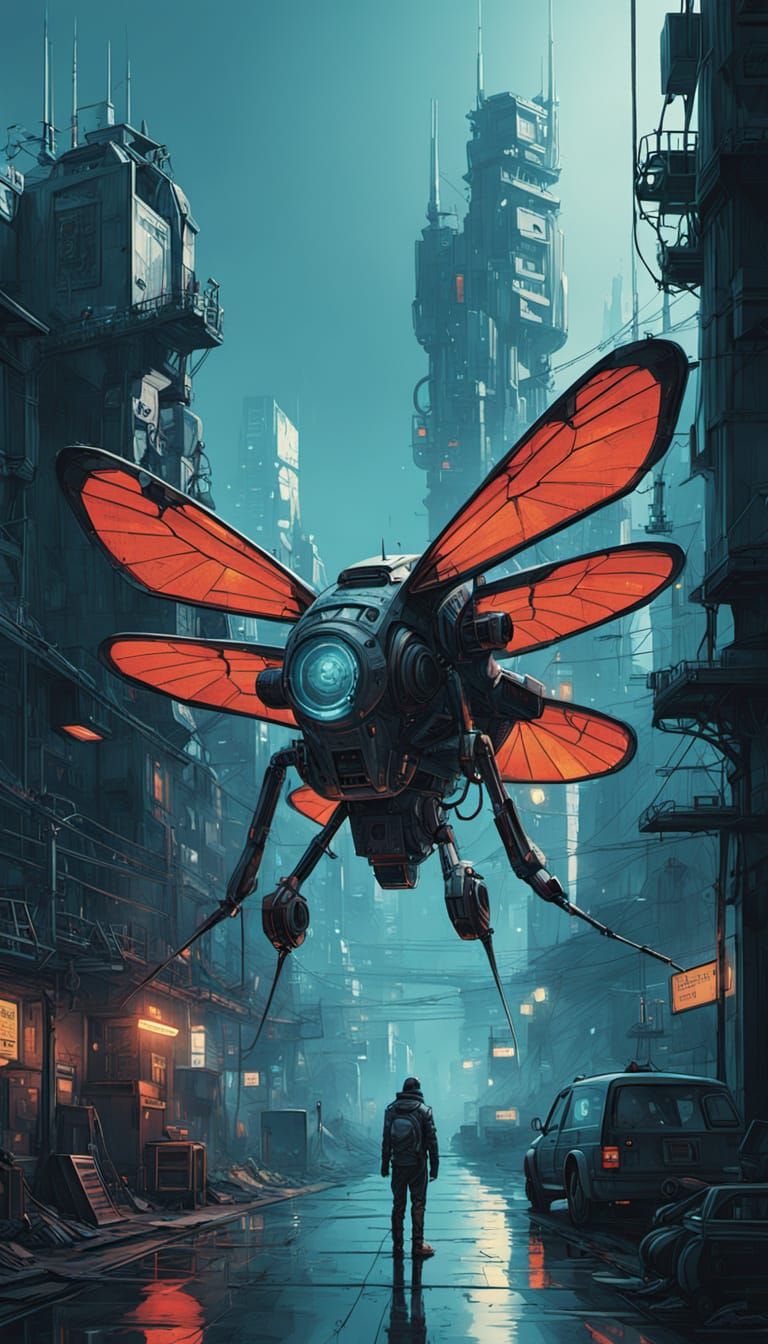 Intricately Detailed Robotic Moth Blueprints in Cy... - AI Art