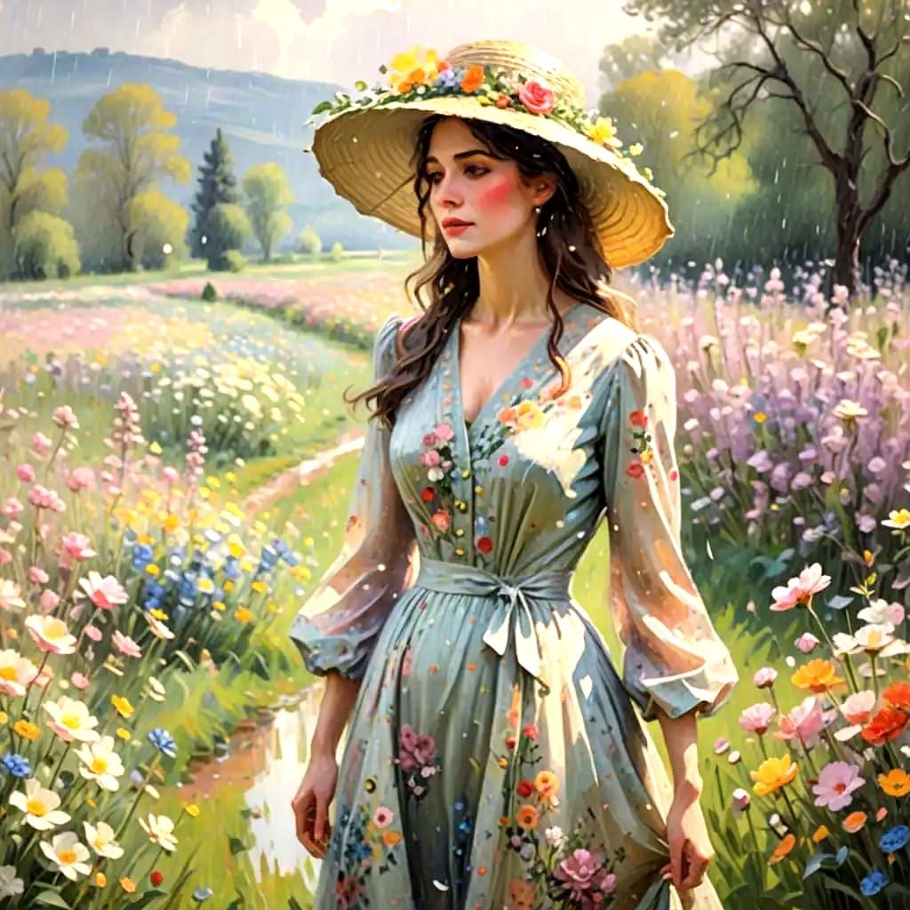 a beautiful woman... - Romantic Woman in Floral Field Under ...