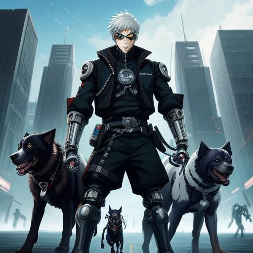 man cyborgs with his dog cyborgs - AI Generated Artwork - NightCafe Creator