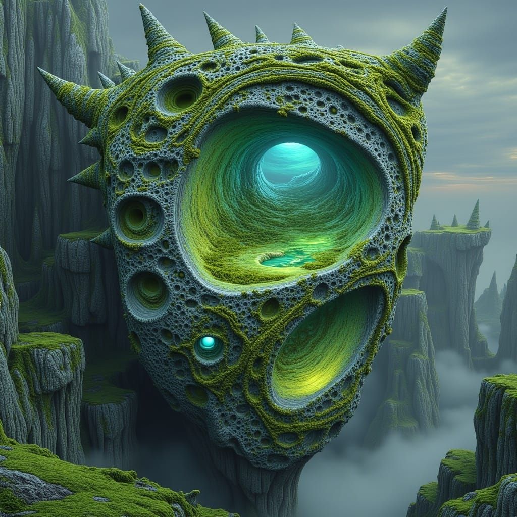 A colossal shield-shaped alien landscape