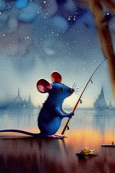 Cute mouse fishing - AI Generated Artwork - NightCafe Creator