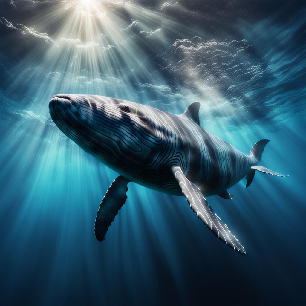 Diving spermwhale (Pottwal) underwater , in crystal clear ocean water ...