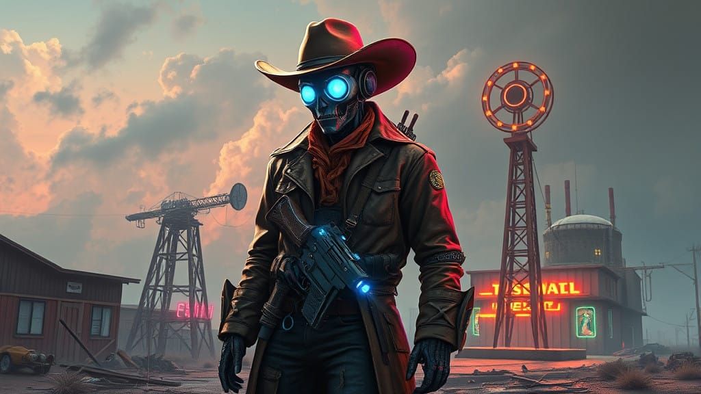 Cyberpunk Cowboy Android in a Dystopian Neon-Lit W... - AI Art