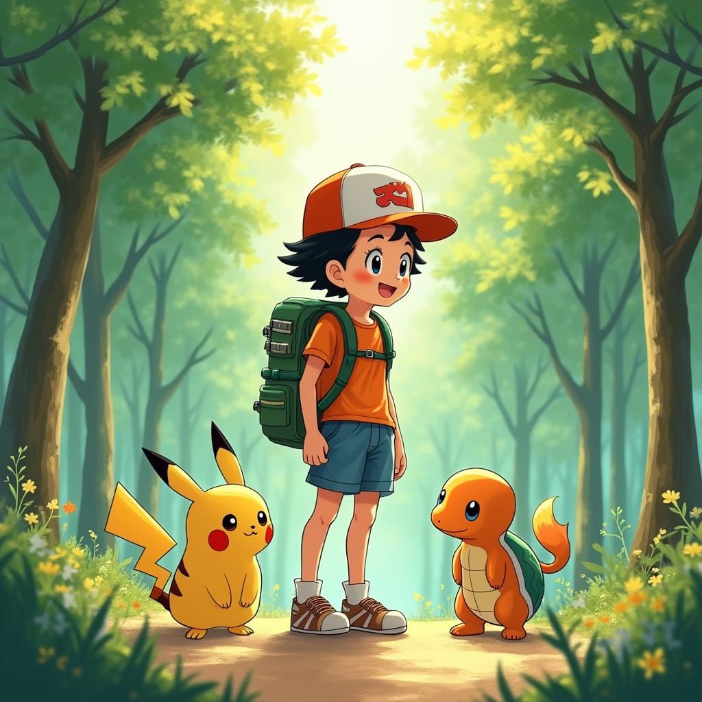 Young Trainer Embarks on Whimsical Pokémon Adventu... - AI Art
