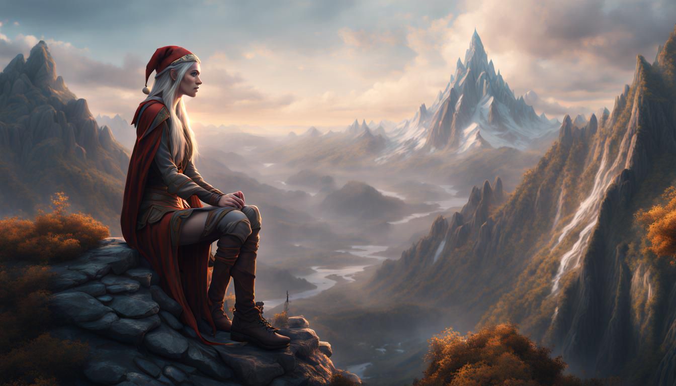 Elf Portraits, a beautiful elf sitting on a mountain peak - AI ...