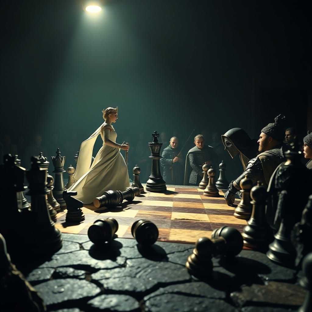 Stunning Chessboard Checkmate Scene in Dramatic Li... - AI Art
