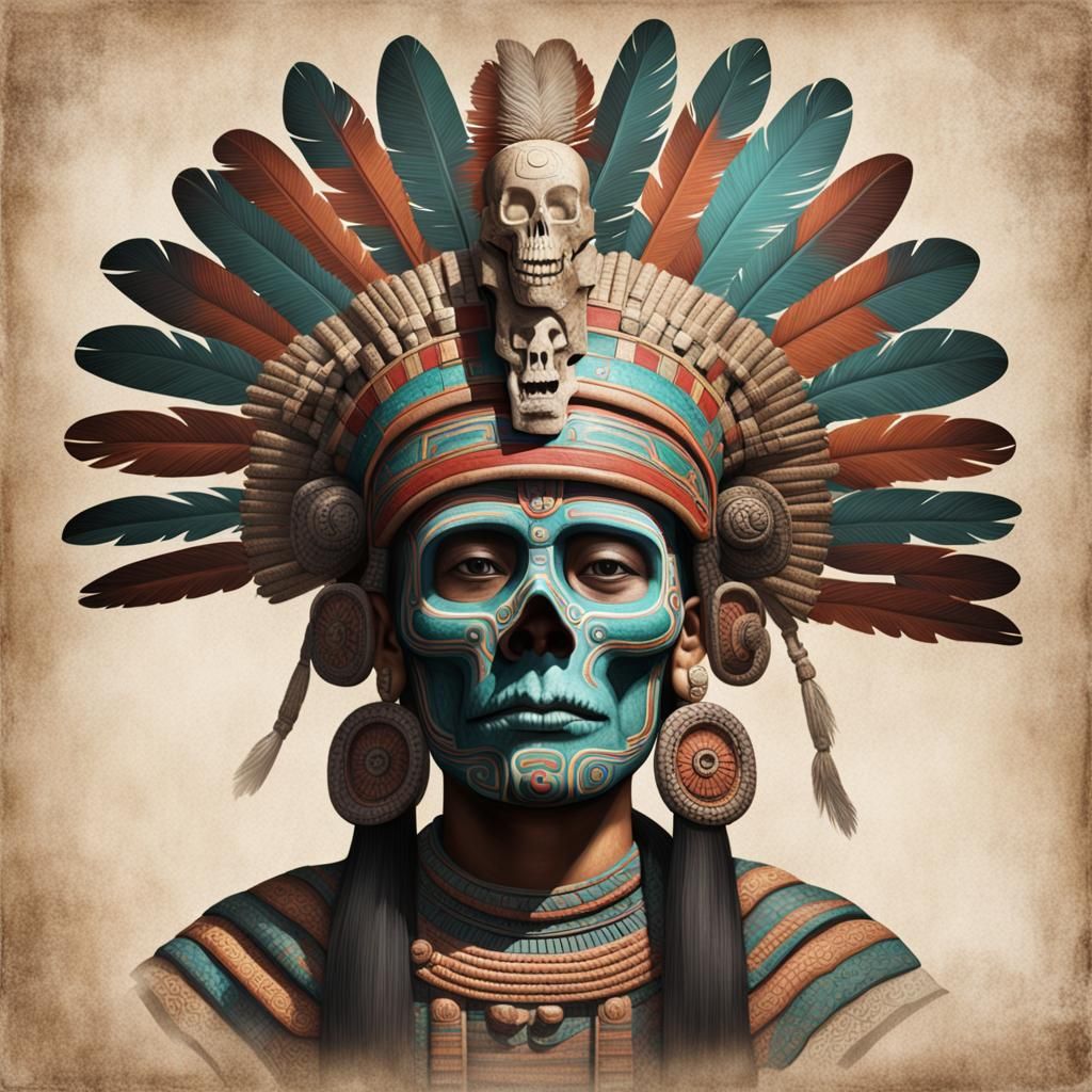 A realistic photo of Itzpapalotl, aztec deity, woman with a skull face ...