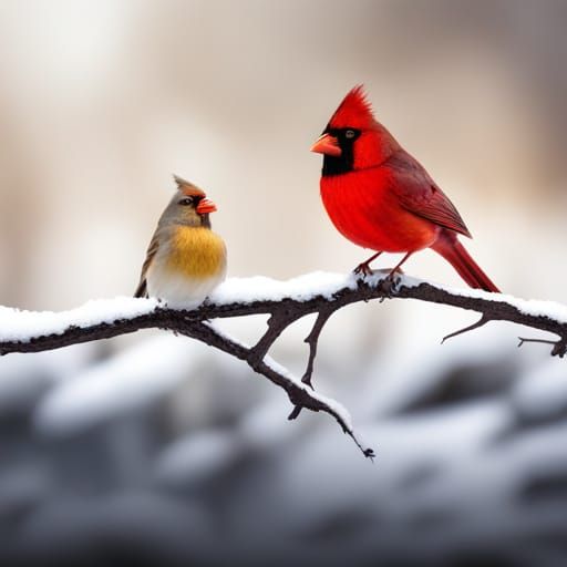 Male and female cardinalson a snow covered tree branch - AI Generated ...