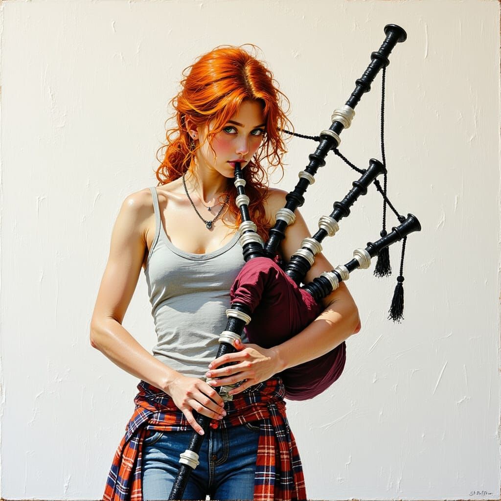 Bagpipe painting - Vibrant Impasto Bagpipe Player