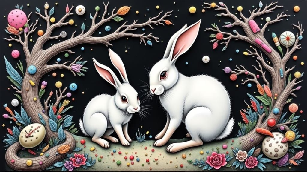 Psychedelic Hippie Rabbit in Impasto Style - AI Art