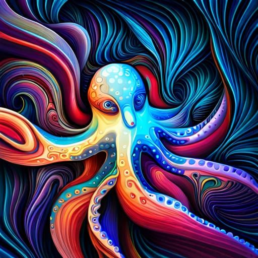 surreal quantum microscopic colorful octopus, abstract vector fractal ...