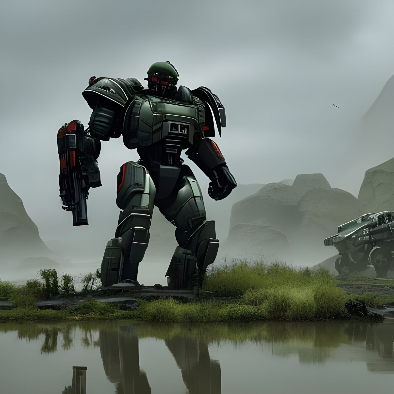 BattleMech in a swamp - AI Generated Artwork - NightCafe Creator