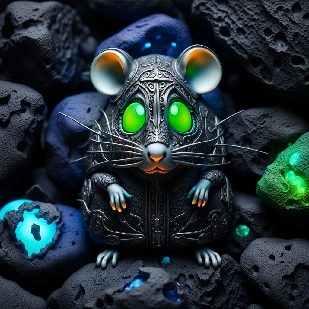 Macro photography of an ultrarealistic intricately detailed Chibi Mouse ...