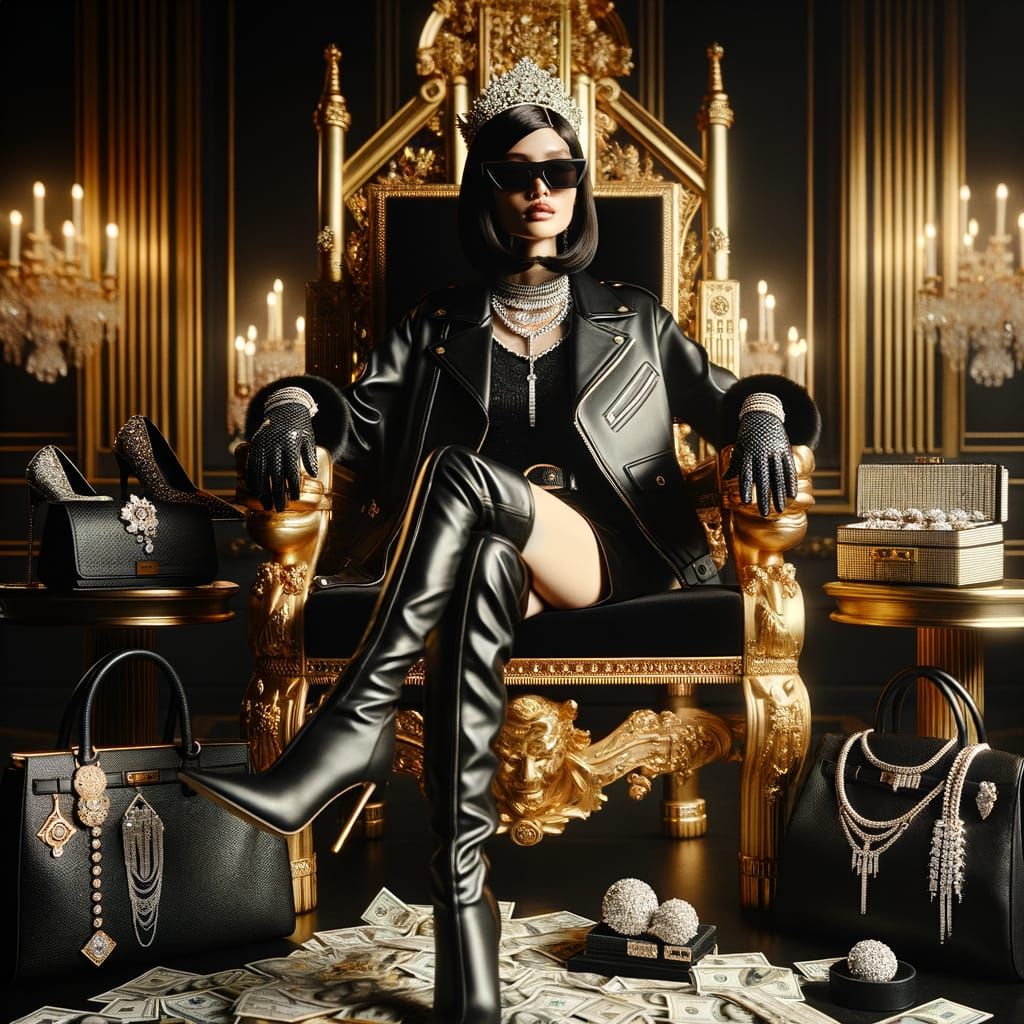 Robber Queen on Jewel Throne in Digital Art Style - AI Art