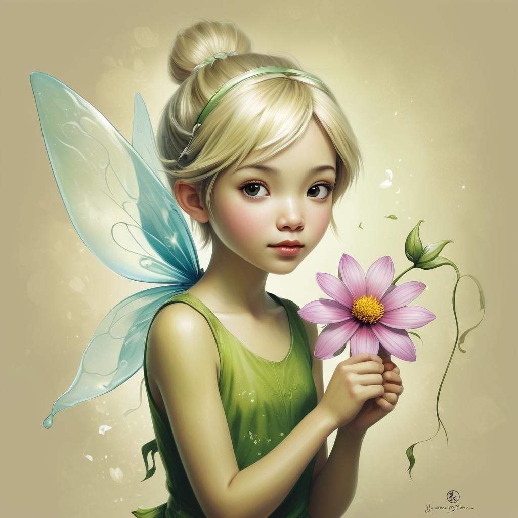 Tinkerbell holding a magical flower ; digital art by Brian Despain, Yin ...