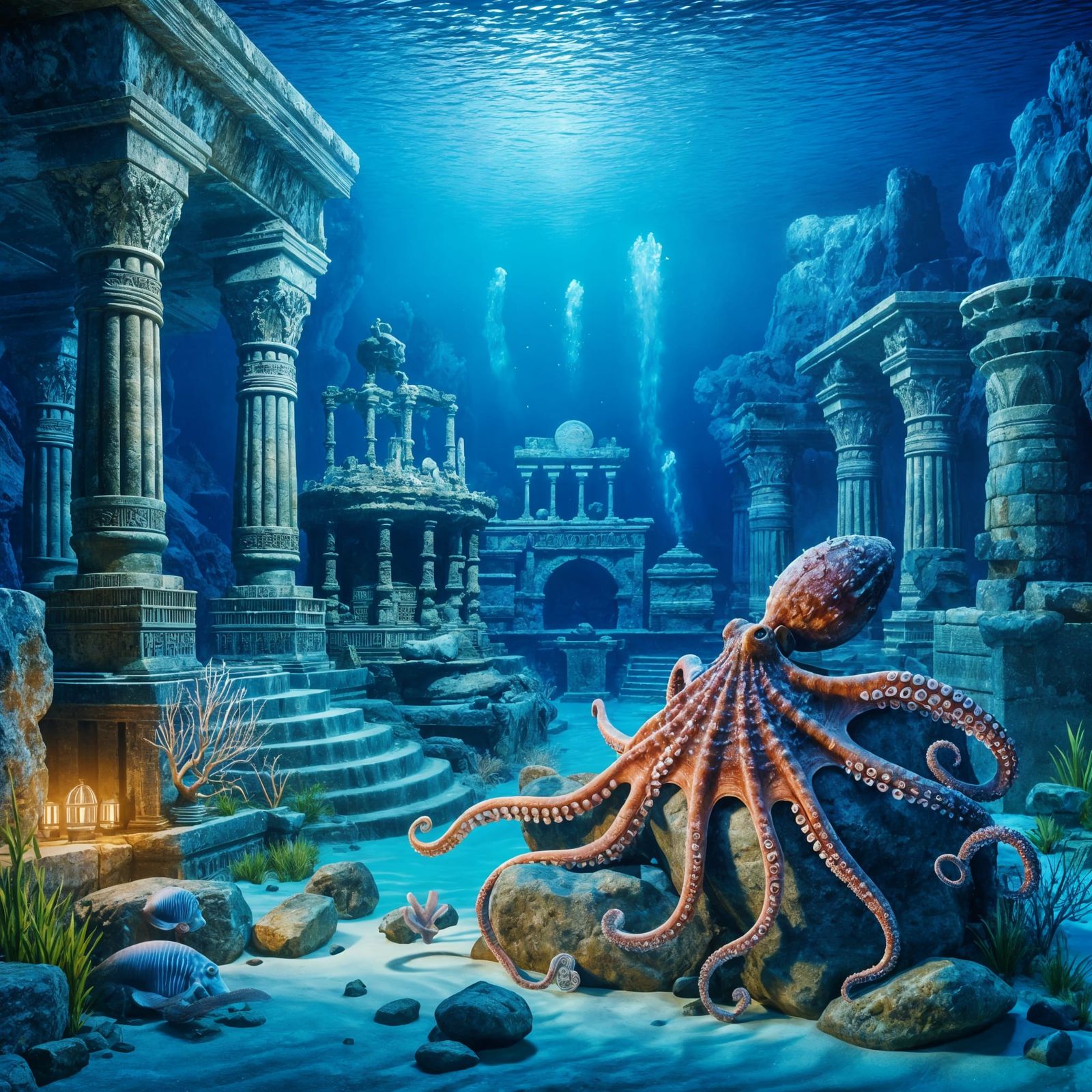 Ancient Ruins - Ancient Sunken City with Majestic Octopus