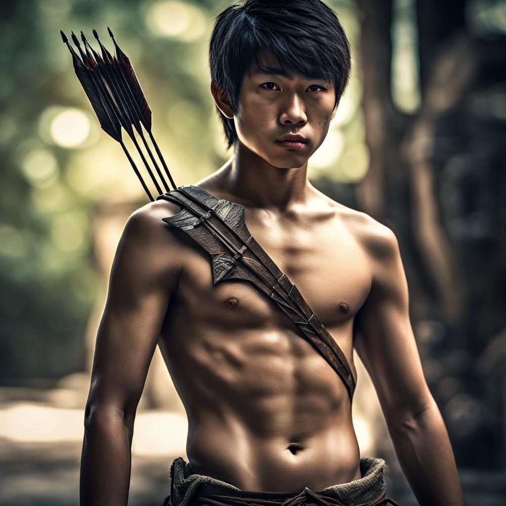 19 yo asian shirtless boy with arrows - AI Generated Artwork ...