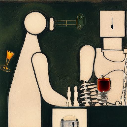 A polite robot butler offers cocktails from a machine oil and canapés ...