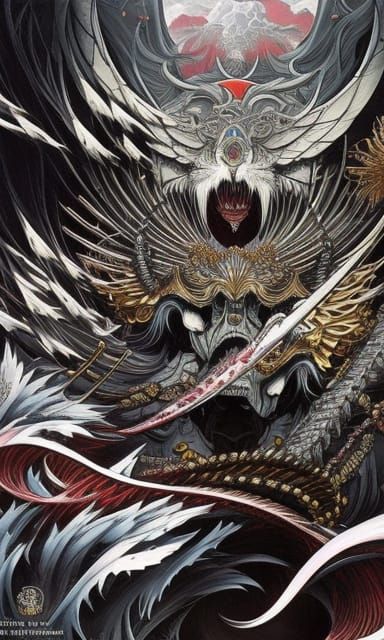 Shinigami from japan, god of death. Hyperdetailed, stylized, line art ...