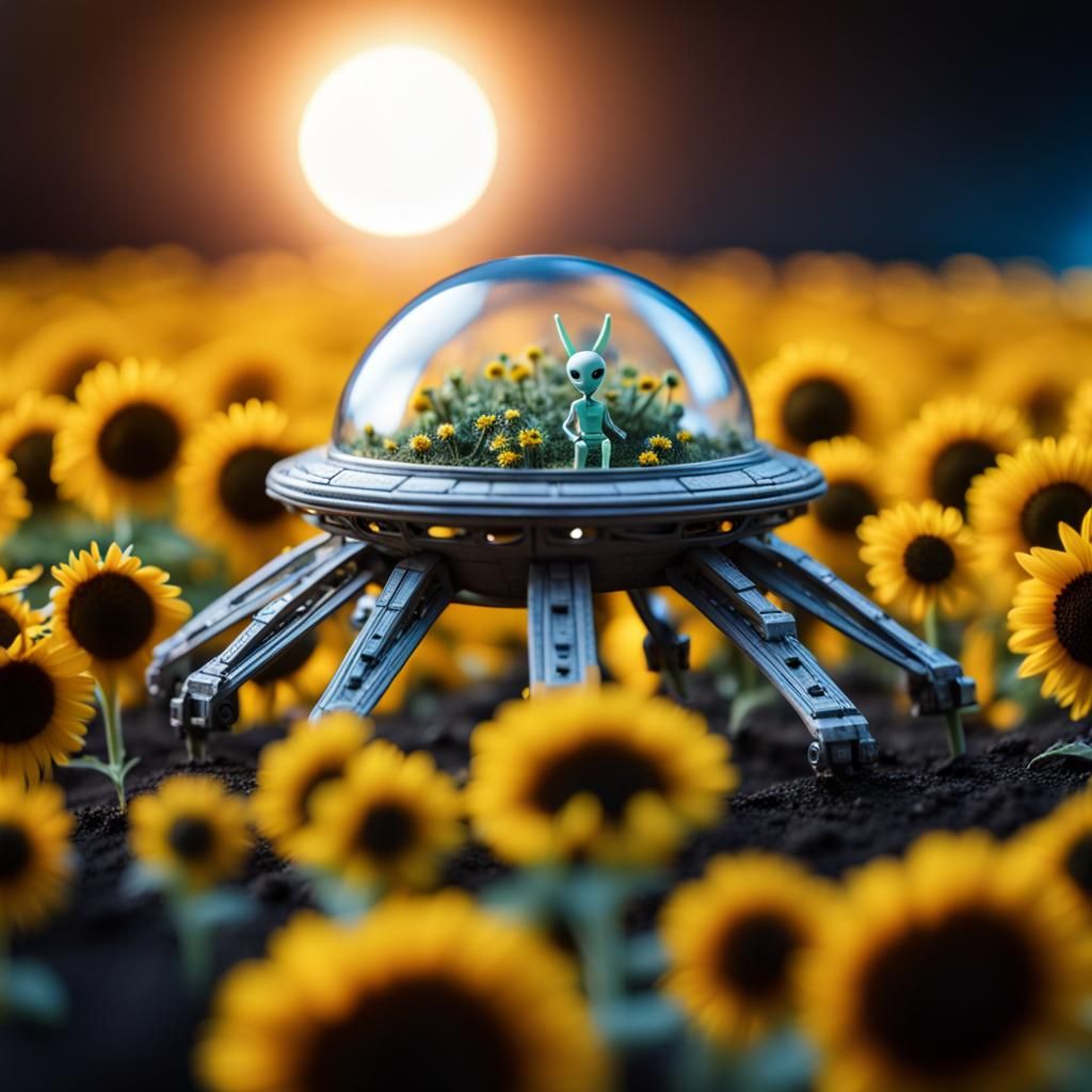 Photograph, small tiny miniature alien spaceship with alien in it on ...