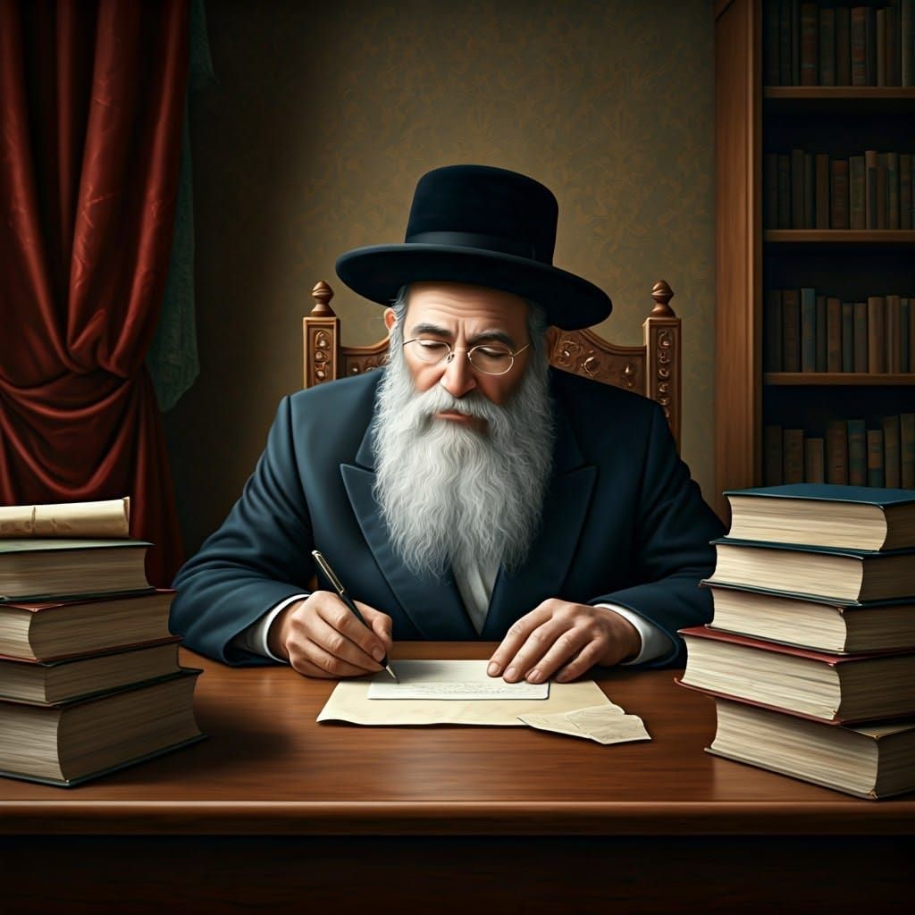 A Hasidic Rabbi Pens a Heartfelt Letter in the Sty... - AI Art