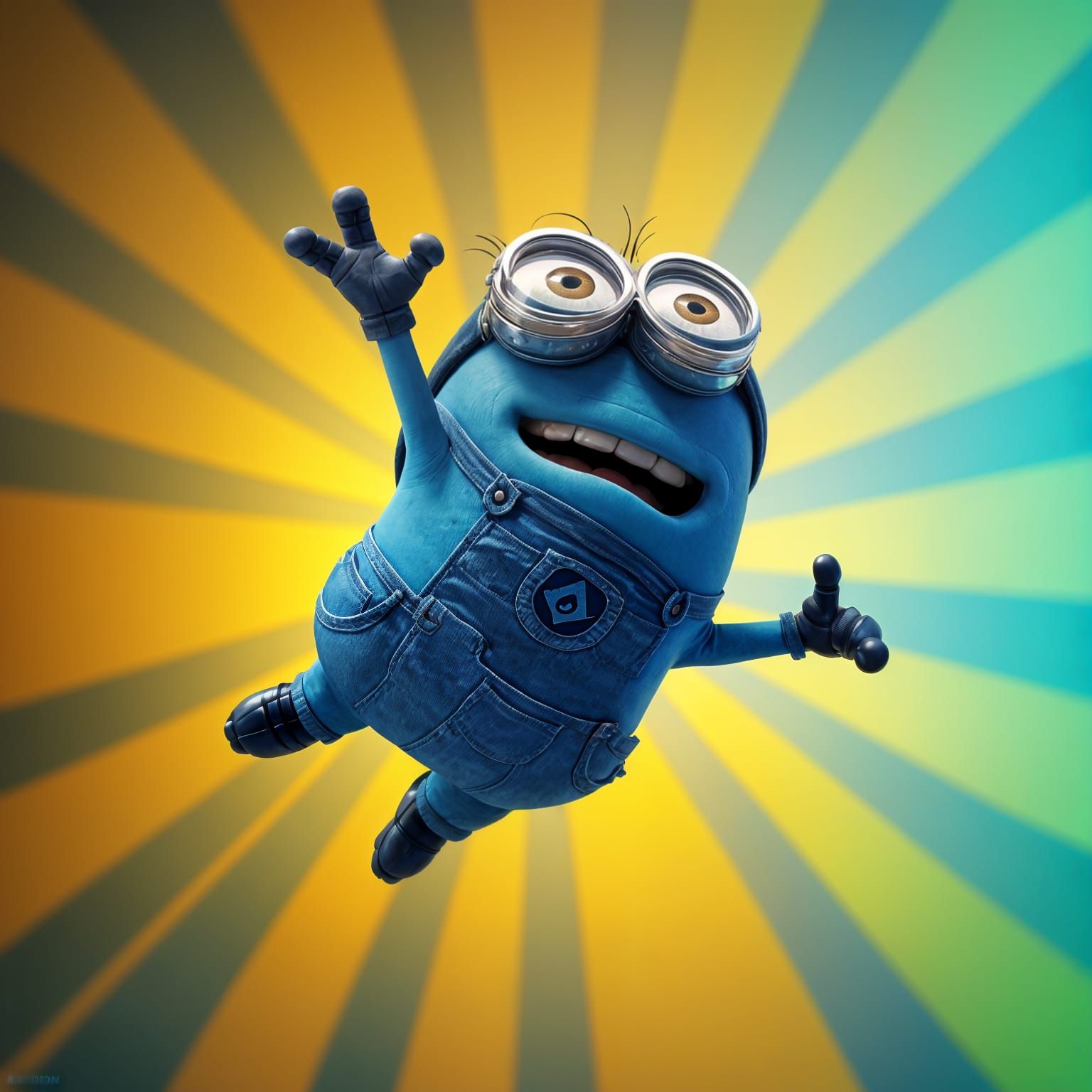 Blue sideways flying minion - Surreal Blue Minion Soars thr...