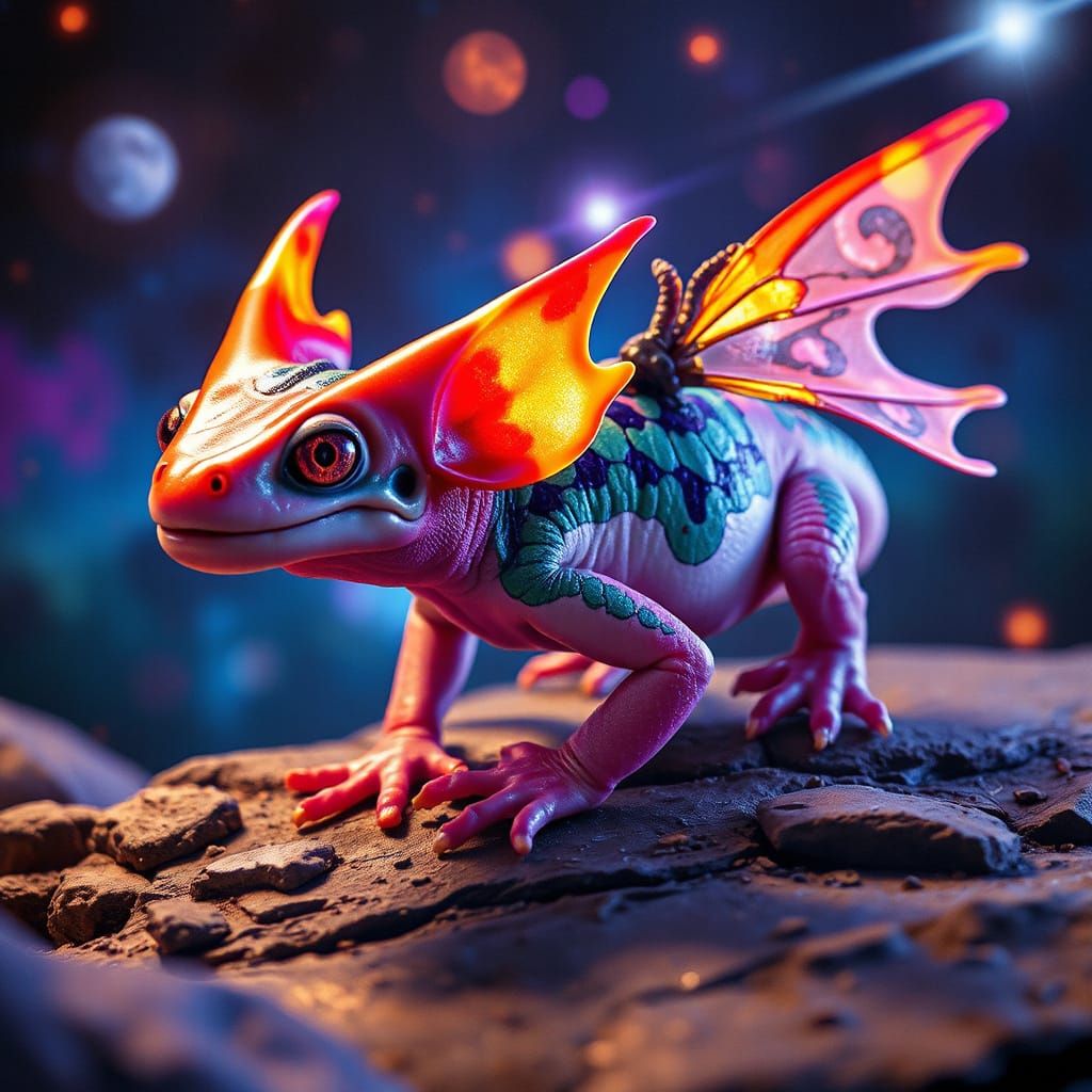 Iridescent Alien Fire Salamander in Holographic As... - AI Art