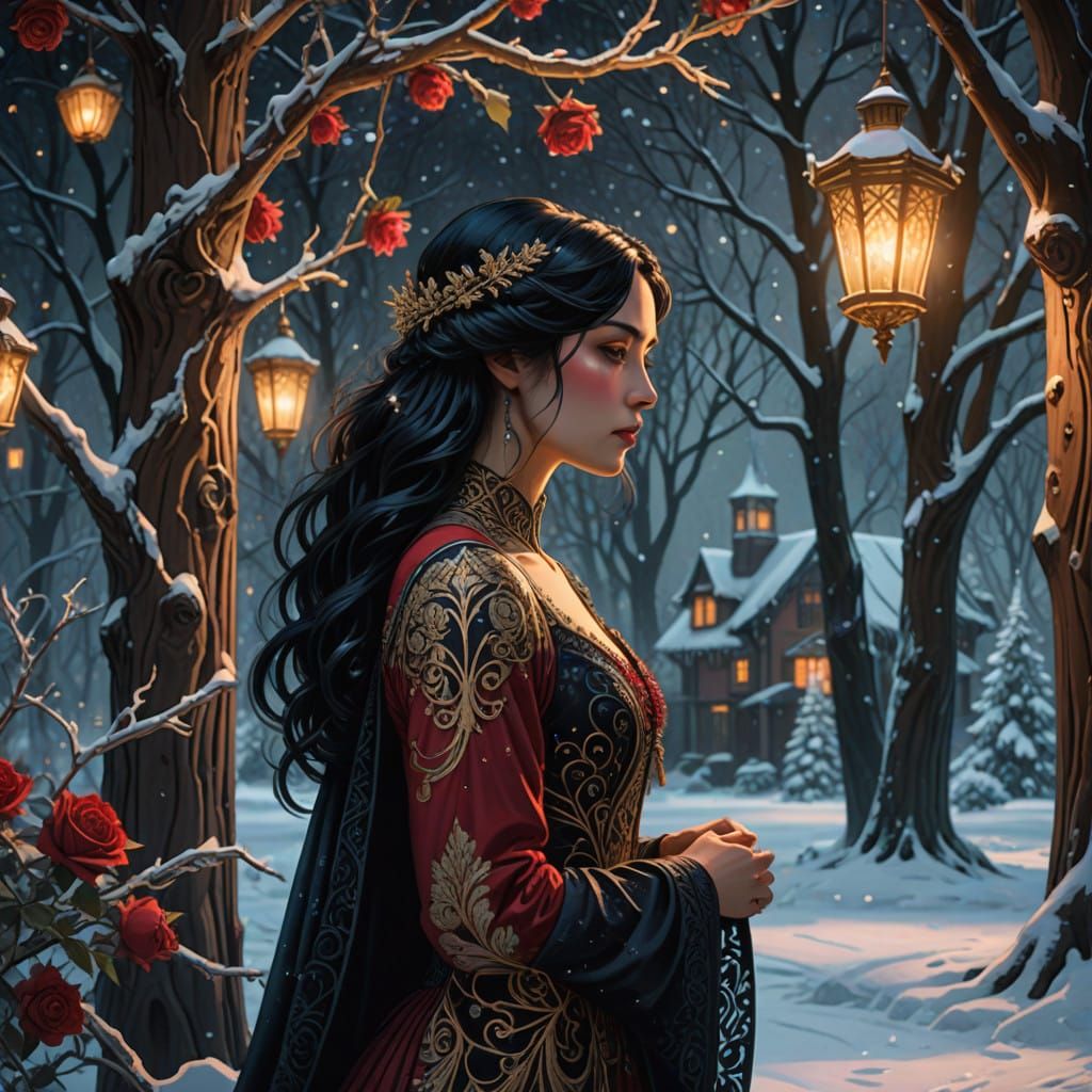 Jugendstil Goddess in Icy Christmas Wonderland - AI Art