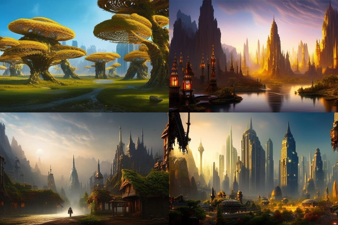 giant beehive insect city, fantasy cityscape - AI Generated Artwork ...