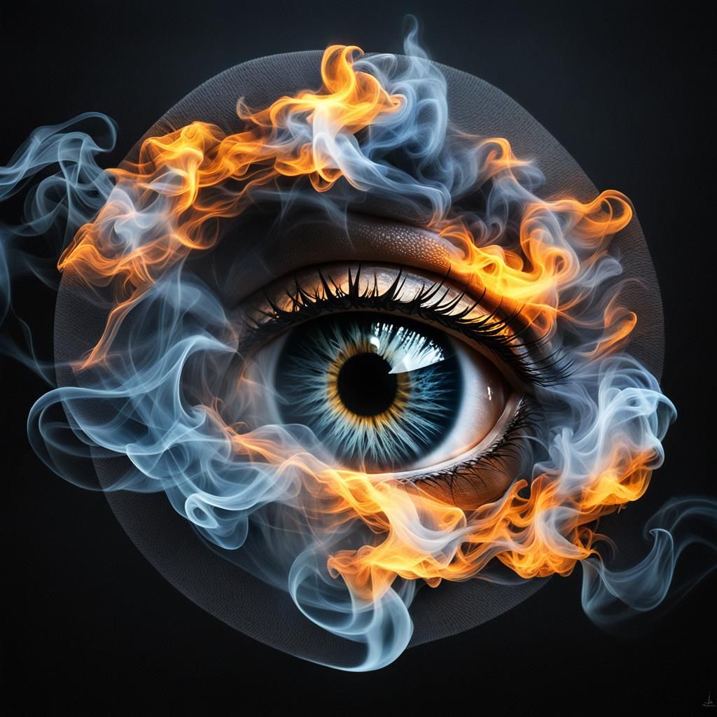 Smoke painting, made of smoke، an eye made of thick smoke,, amazingly ...