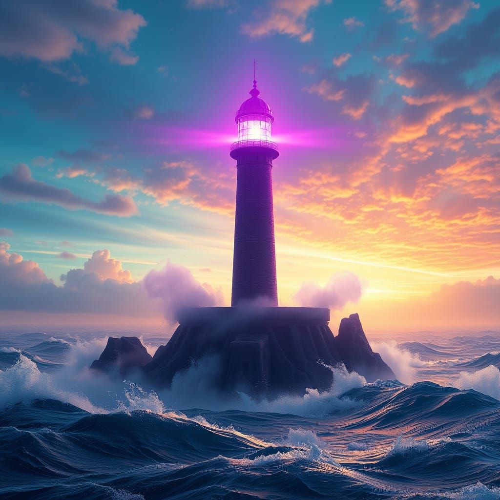 A purple lighthouse in the sea - Majestic Purple Lighthouse ...