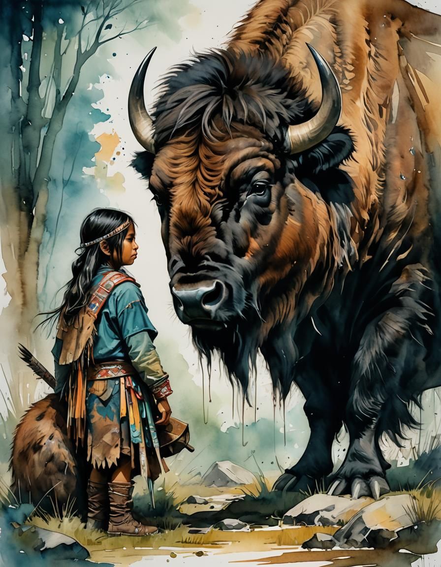 Buffalo God With Apprentice Shaman - AI Generated Artwork - NightCafe ...