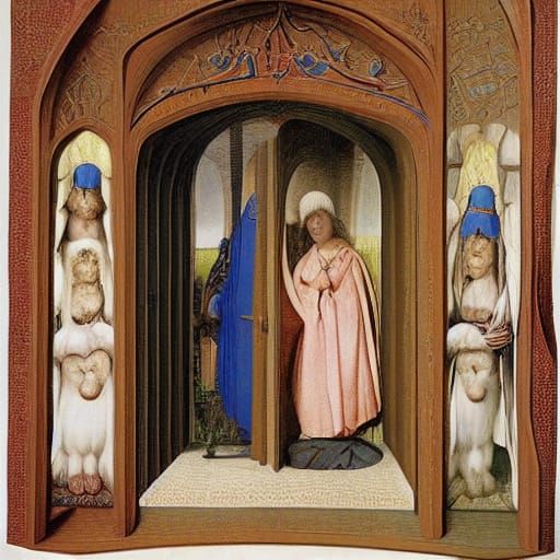 Surreal Rabbit Doorway Inspired by Van Eyck and Bl... - AI Art